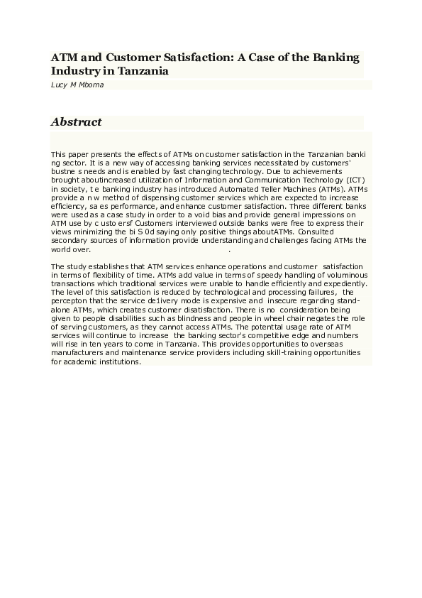 (PDF) ATM and customer satisfaction: A case of the banking industry in ...