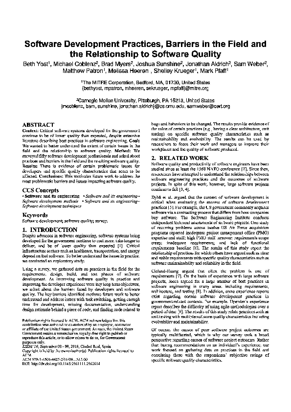 (PDF) Software Development Practices, Barriers in the Field and the ...