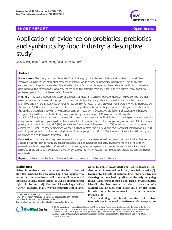 (PDF) Application of evidence on probiotics, prebiotics and synbiotics ...