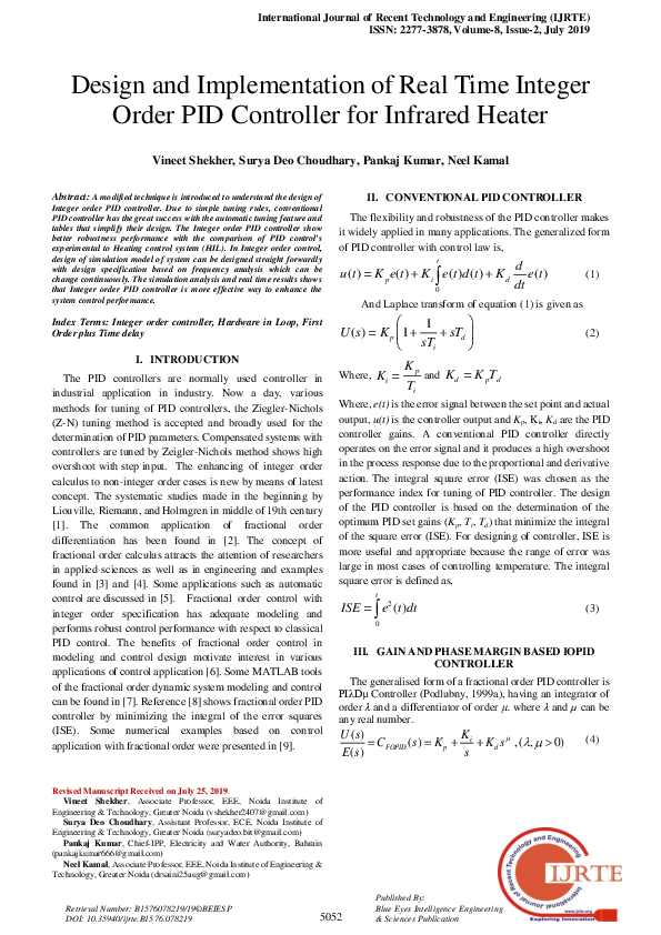 (PDF) Design and Implementation of Real Time Integer Order PID Controller for Infrared Heater