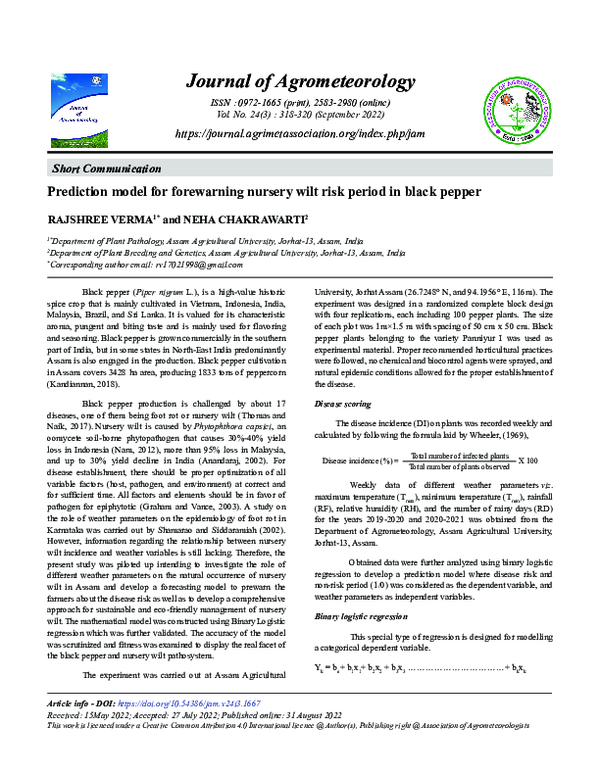 (PDF) Prediction model for forewarning nursery wilt risk period in ...