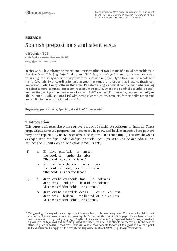 (PDF) Spanish prepositions and silent PLACE