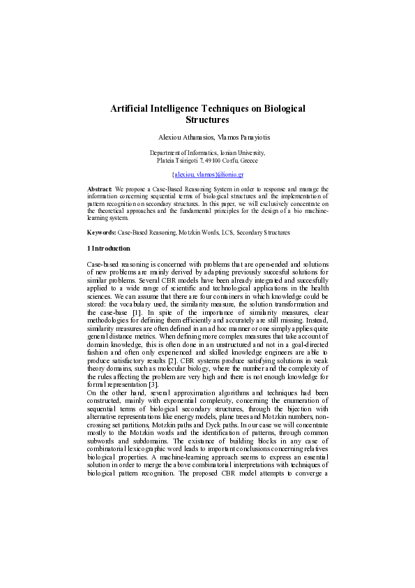 (PDF) Artificial Intelligence Techniques on Biological Structures