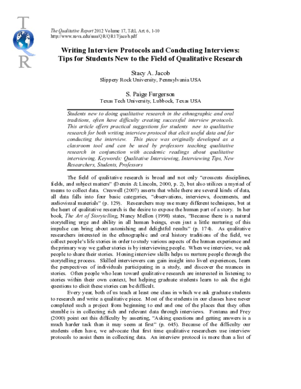 (PDF) Writing Interview Protocols and Conducting Interviews: Tips for ...