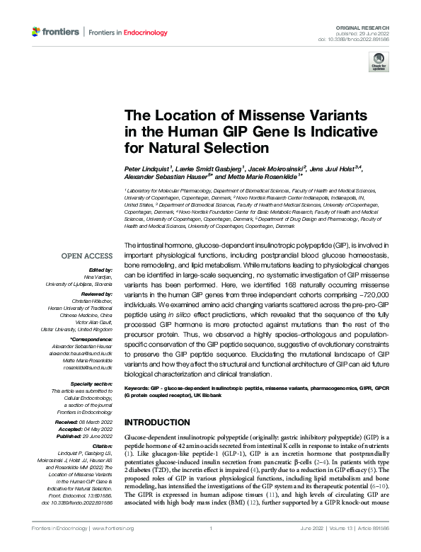 (PDF) The Location of Missense Variants in the Human GIP Gene Is Indicative for Natural Selection