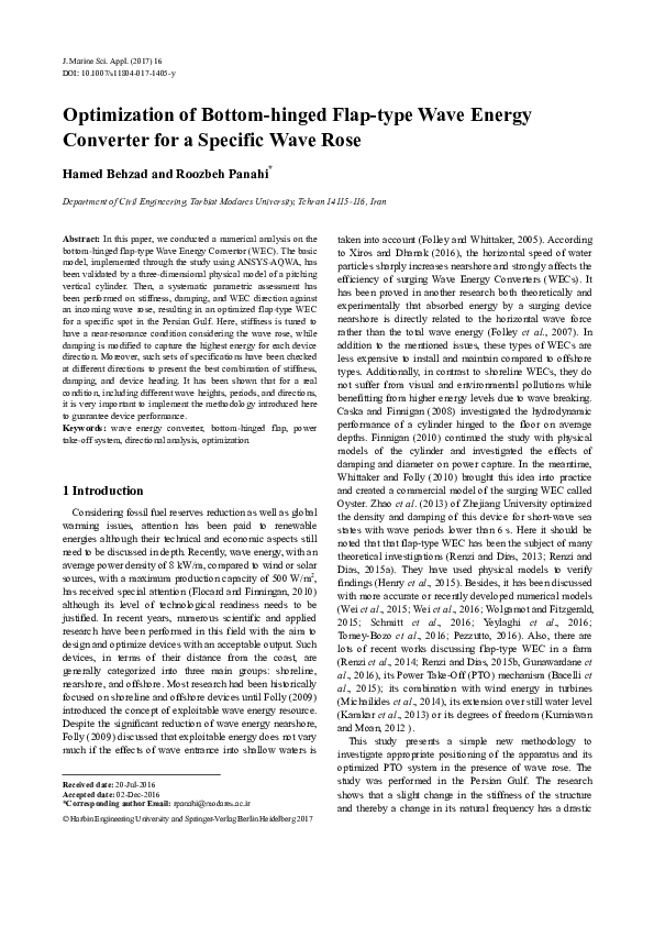 (PDF) Optimization of bottom-hinged flap-type wave energy converter for ...