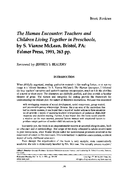 (PDF) The human encounter: Teachers and children living together in ...