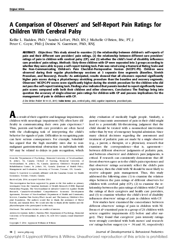 (PDF) A Comparison of Observersʼ and Self-Report Pain Ratings for ...