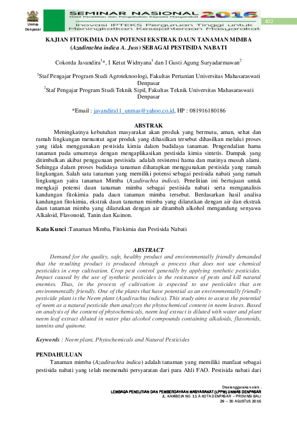 (PDF) KAJIAN FITOKIMIA DAN POTENSI EKSTRAK DAUN TANAMAN MIMBA ...