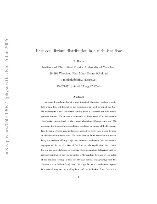 (PDF) Heat equilibrium distribution in a turbulent flow
