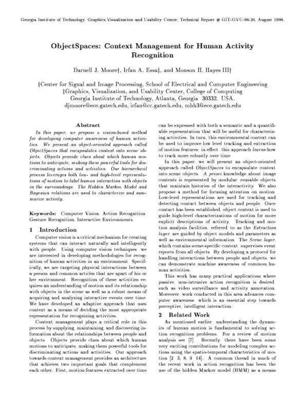 (PDF) Object spaces: Context management for human activity recognition