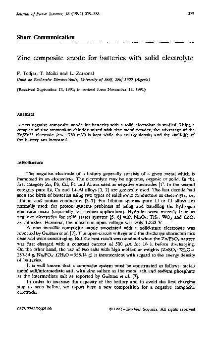 (PDF) Zinc composite anode for batteries with solid electrolyte