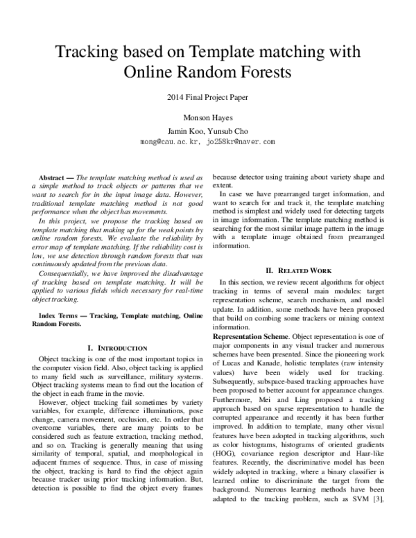 (PDF) Tracking based on Template matching with Online Random Forests