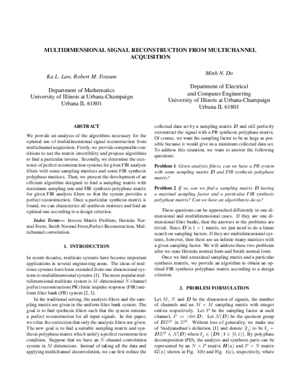 (PDF) Multidimensional signal reconstruction from multichannel acquisition