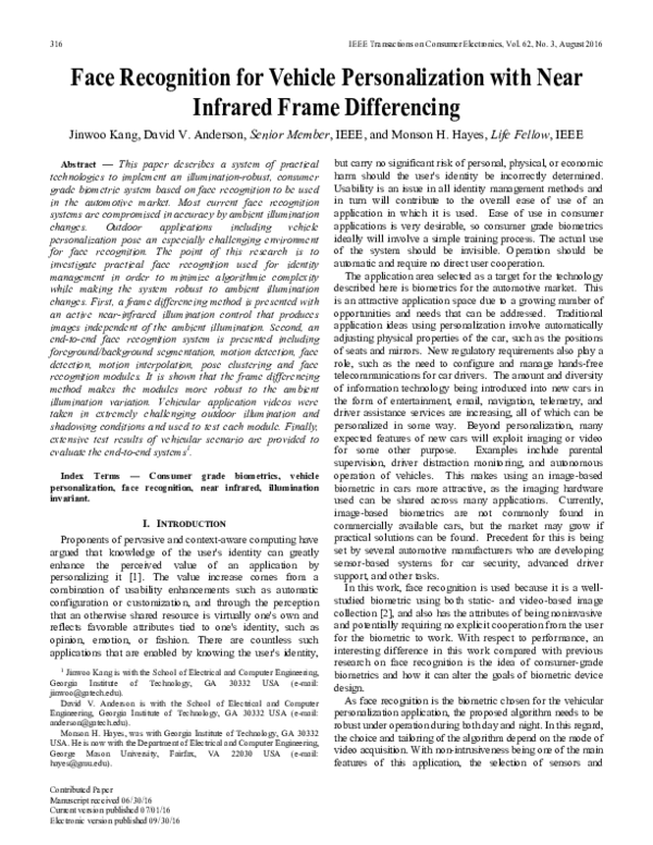 (PDF) Face recognition for vehicle personalization with near-IR frame ...