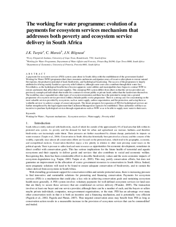 (PDF) The working for water programme: Evolution of a payments for ...