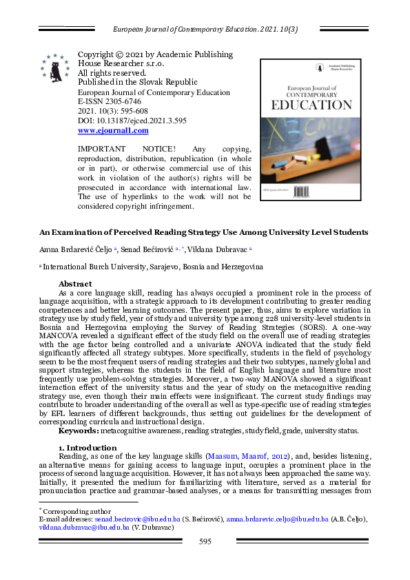 (PDF) An Examination of Perceived Reading Strategy Use Among University ...