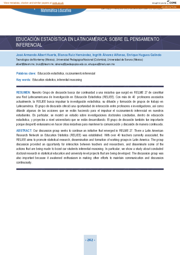 (PDF) Educación estadística en latinoamérica: sobre el pensamiento inferencial