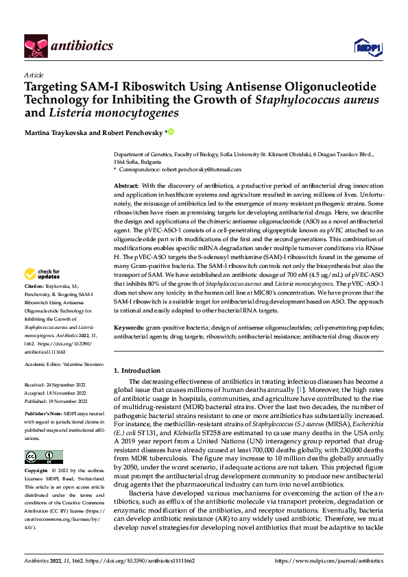 (PDF) Targeting SAM-I Riboswitch Using Antisense Oligonucleotide ...