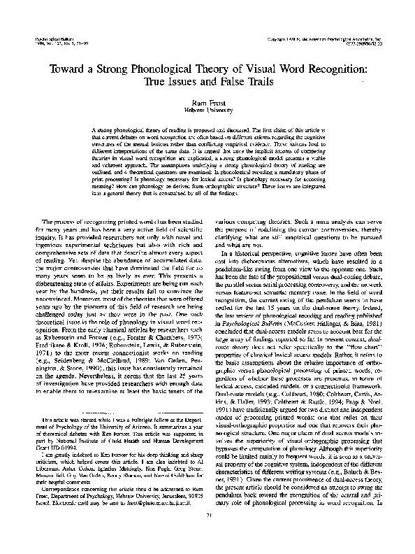 (PDF) Toward a strong phonological theory of visual word recognition ...