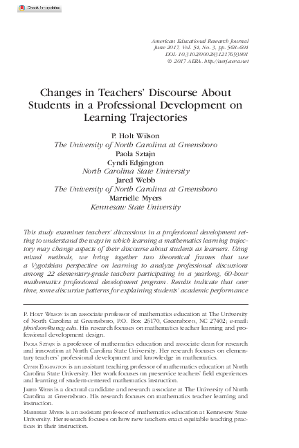 (PDF) Changes in Teachers’ Discourse About Students in a Professional ...