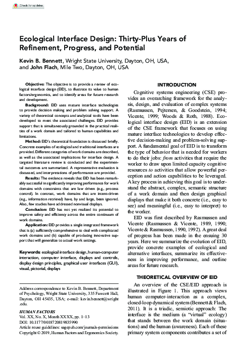(PDF) Ecological Interface Design: Thirty-Plus Years of Refinement, Progress, and Potential