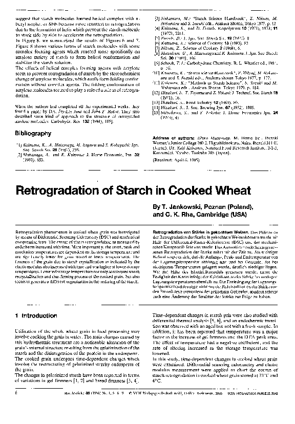 (PDF) Retrogradation of Starch in Cooked Wheat | CK Rha - Academia.edu
