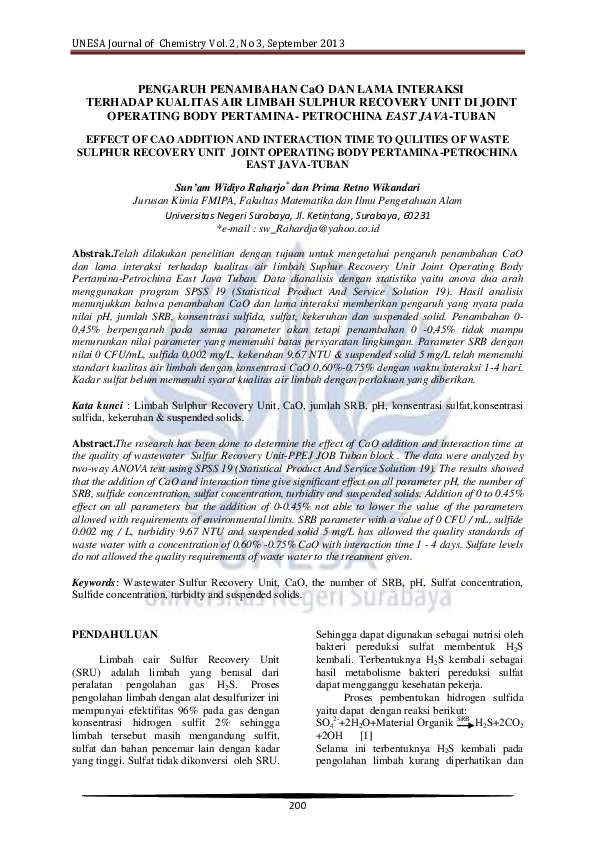 (PDF) PENGARUH PENAMBAHAN CaO DAN LAMA INTERAKSI TERHADAP KUALITAS AIR ...