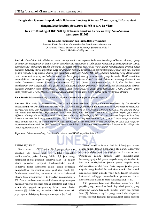 (PDF) Pengikatan Garam Empedu oleh Bekasam Bandeng (Chanos Chanos) yang ...