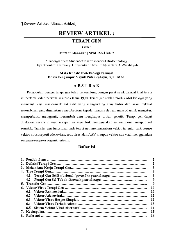 (DOC) REVIEW ARTIKEL TERAPI GEN