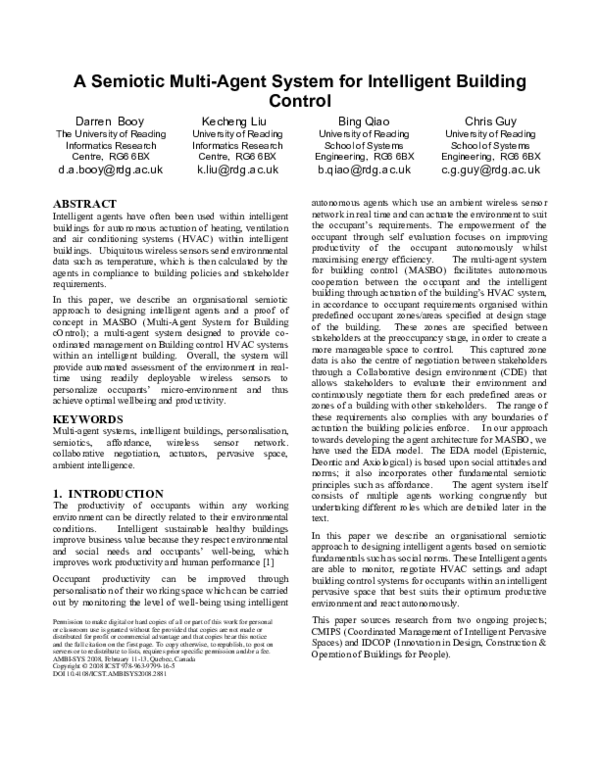 (PDF) A Semiotic Multi-Agent System for Intelligent Building Control