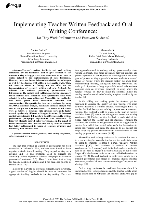 (PDF) Implementing Teacher Written Feedback and Oral Writing Conference