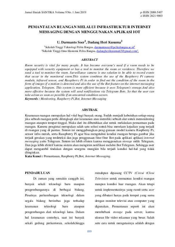Pdf Pemantauan Ruangan Melalui Infrastruktur Internet Messaging Dengan Menggunakan Aplikasi Iot
