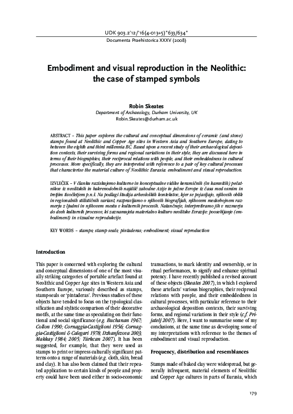 (PDF) Embodiment and visual reproduction in the Neolithic: the case of ...