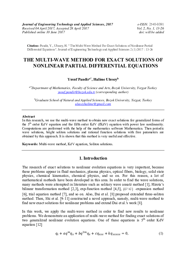 (PDF) The Multi-Wave Method for Exact Solutions of Nonlinear Partial ... (PDF) The Multi-Wave Method for Exact Solutions of Nonlinear Partial ...