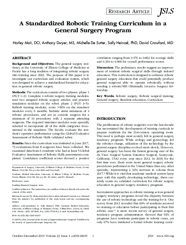 (PDF) A Standardized Robotic Training Curriculum in a General Surgery ...