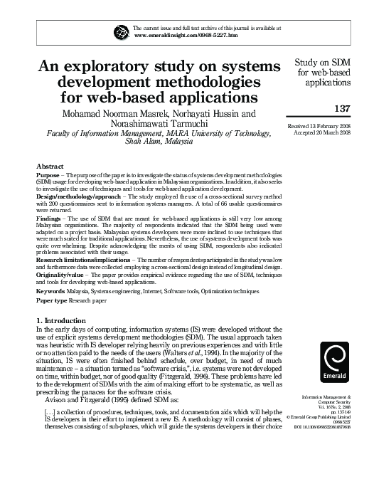 (PDF) An exploratory study on systems development methodologies for web‐based applications