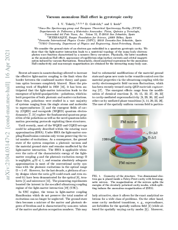 (PDF) Vacuum anomalous Hall effect in gyrotropic cavity