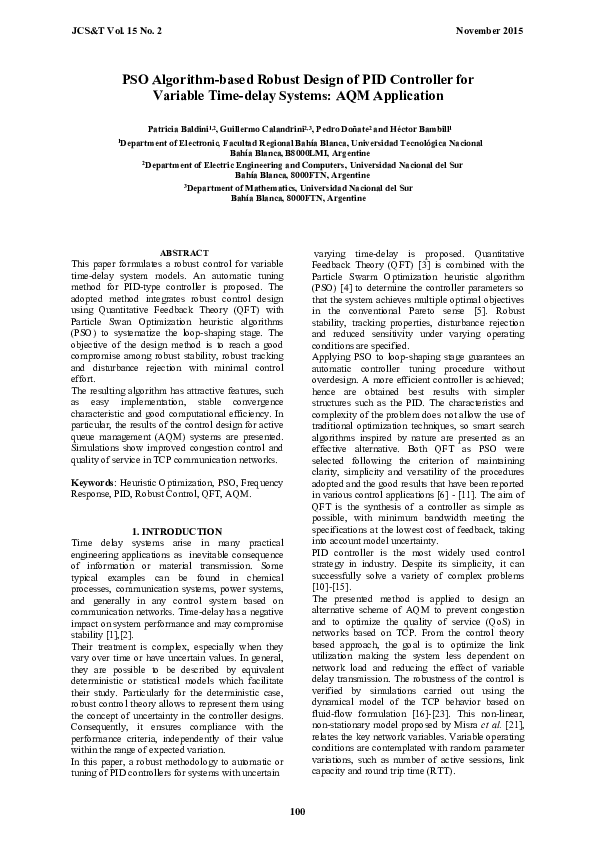 Pdf Pso Algorithm Based Robust Design Of Pid Controller For Variable