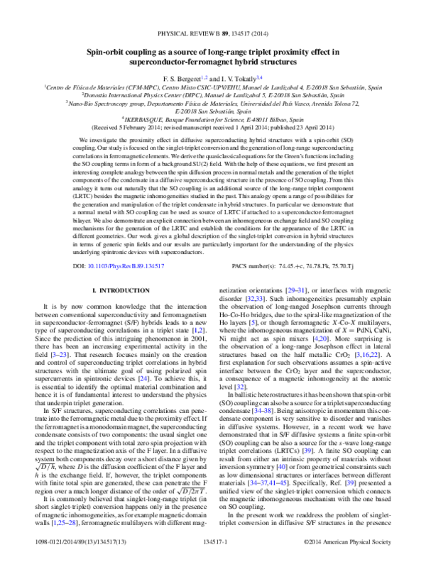 Pdf Spin Orbit Coupling As A Source Of Long Range Triplet Proximity