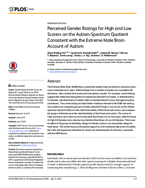 (PDF) Perceived Gender Ratings for High and Low Scorers on the Autism ...