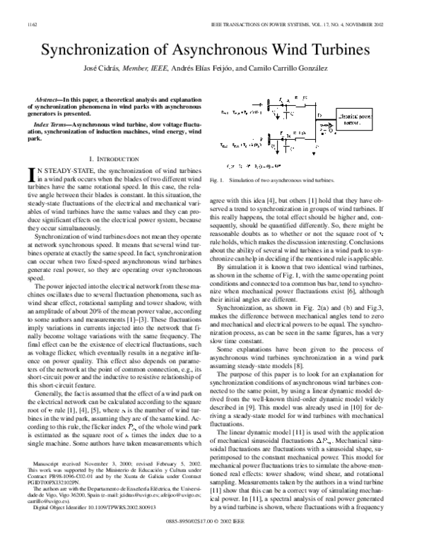 (PDF) Synchronization of asynchronous wind turbines