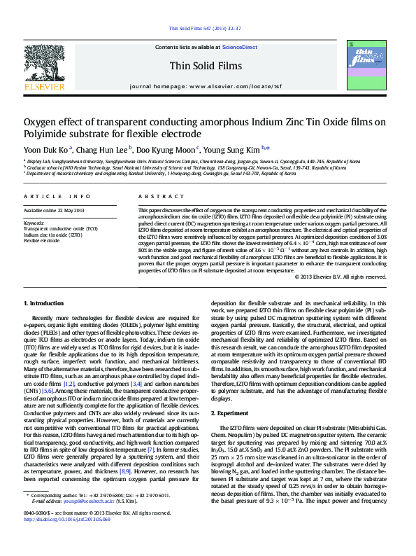 (PDF) Oxygen effect of transparent conducting amorphous Indium Zinc Tin ...