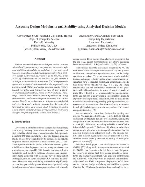 (PDF) Assessing design modularity and stability using analytical decision models