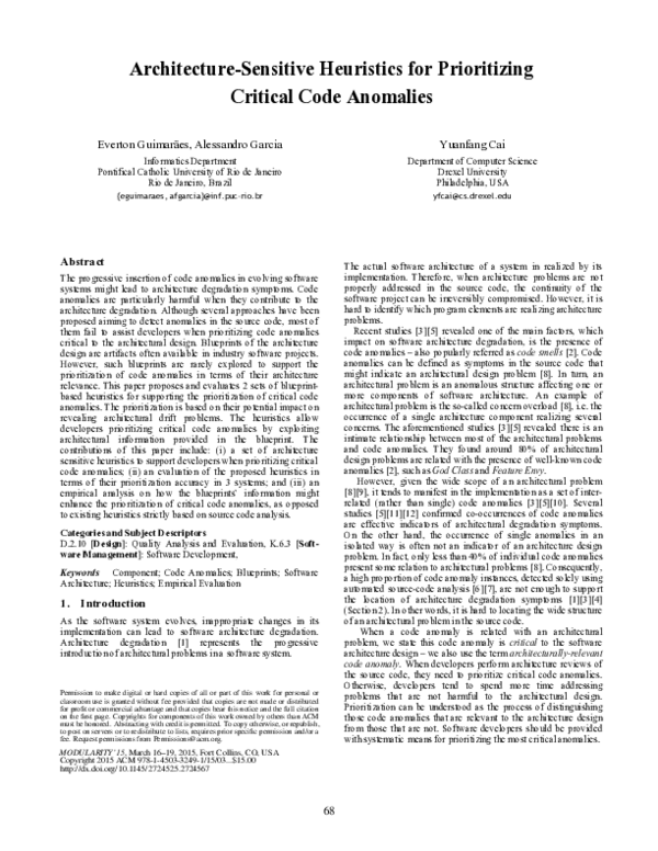 Pdf Architecture Sensitive Heuristics For Prioritizing Critical Code Anomalies