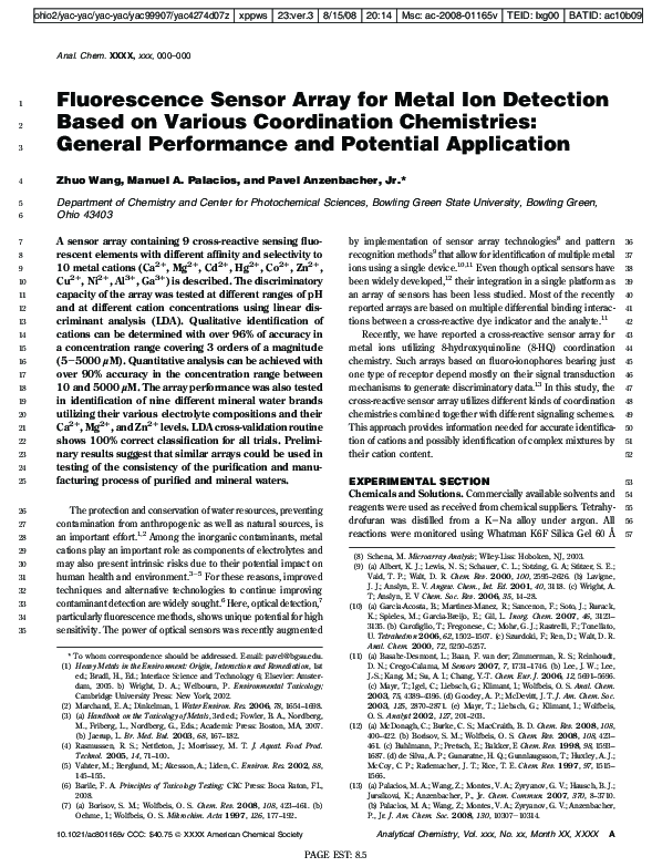 Pdf Fluorescence Sensor Array For Metal Ion Detection Based On