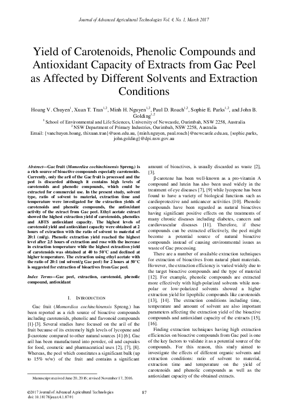 (PDF) Yield of Carotenoids, Phenolic Compounds and Antioxidant Capacity of Extracts from Gac ...