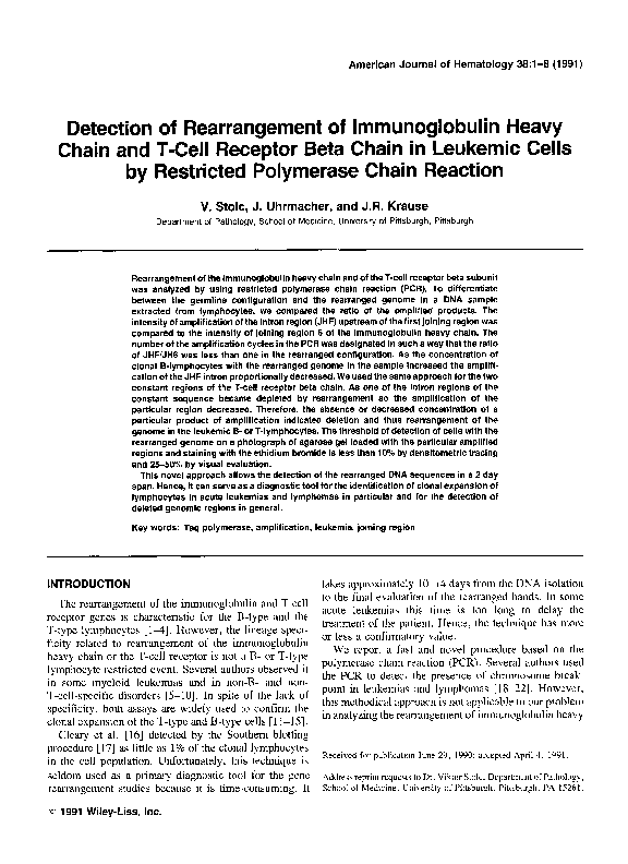 (PDF) Detection of rearrangement of immunoglobulin heavy chain and T ...