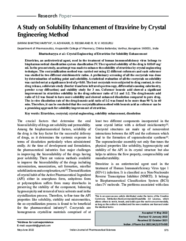 (PDF) A Study on Solubility Enhancement of Etravirine by Crystal ...