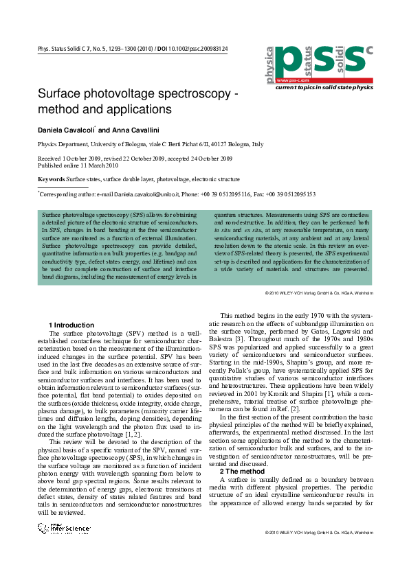 (PDF) Surface photovoltage spectroscopy - method and applications